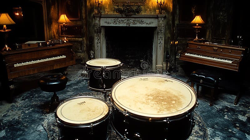 Old Mansion Room with Vintage Musical Instruments Stock Illustration ...