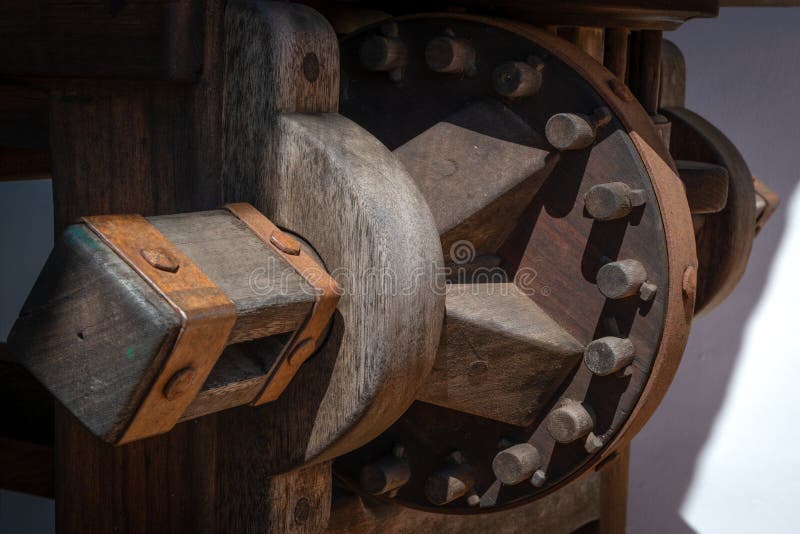 Old Manual Grain Mill Wood Machine, Canary Islands Stock Photo - Image ...