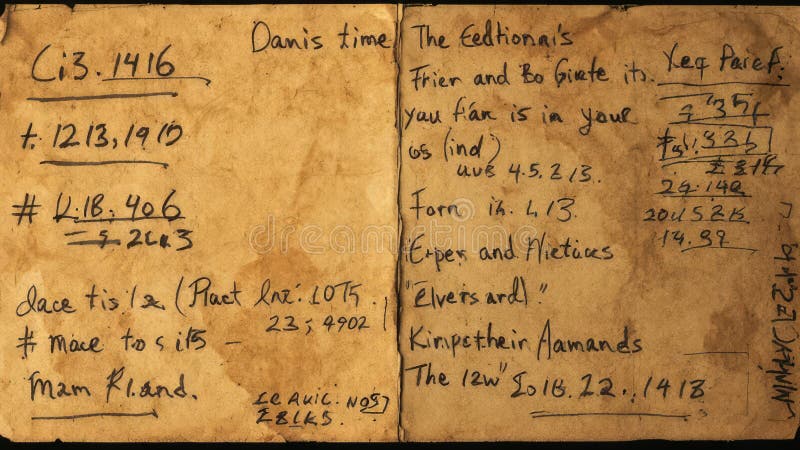 Historical Manuscript with Time Notation and Cryptic Text Details ...