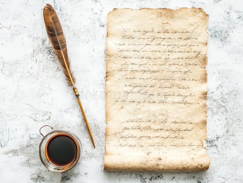 Old Manuscript with Ink and Quill on Table Stock Image - Image of ...