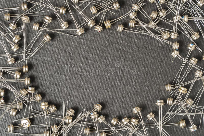 Old Many Soviet Transistors in Metal Case on Black Background with Copy ...