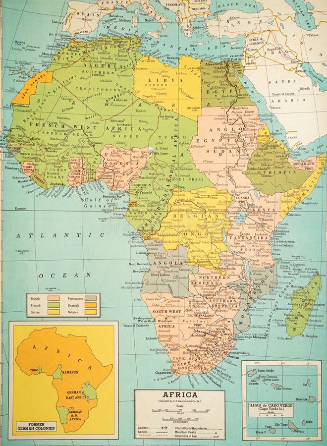 Old Map of Africa on 1947, Right after World War Two, Antique African ...