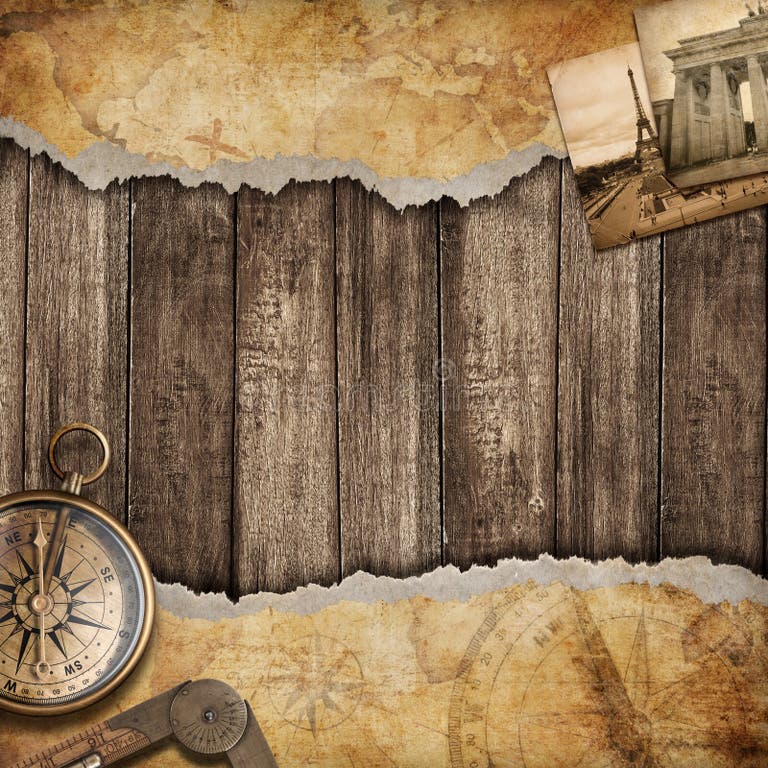 Old Map Background with Compass. Adventure or Discovery Concept. Stock ...