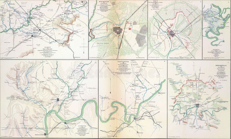 Old Map of the Battle of Chattanooga on an Atlas Indicating the Course ...
