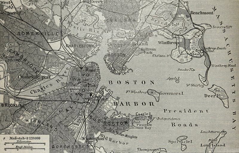 Old map of Boston harbor stock image. Image of boston - 18241925
