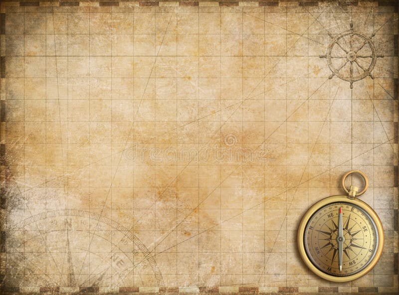 Vintage Pirate Compass on Ancient Map Stock Photo - Image of compass ...