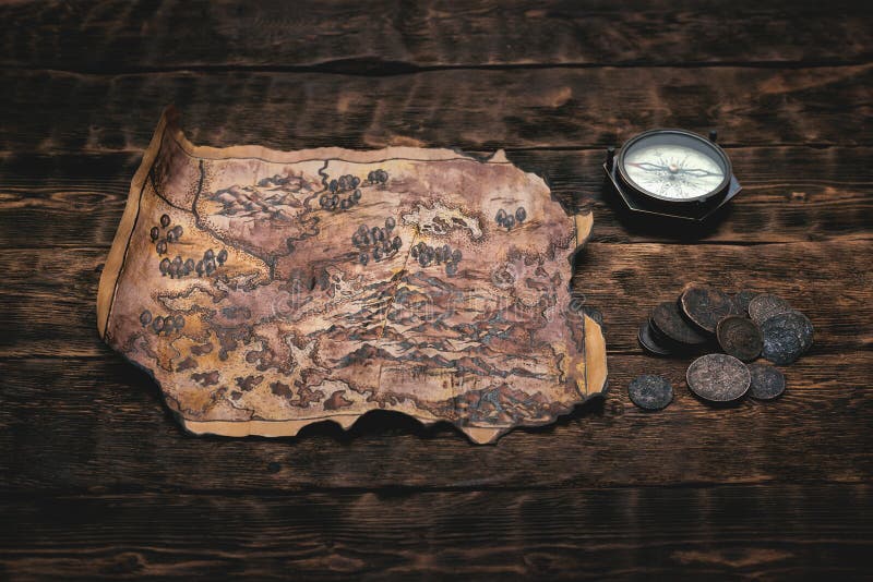 Treasure Map in Adventurer Treasure Hunter Hands. Stock Photo - Image ...