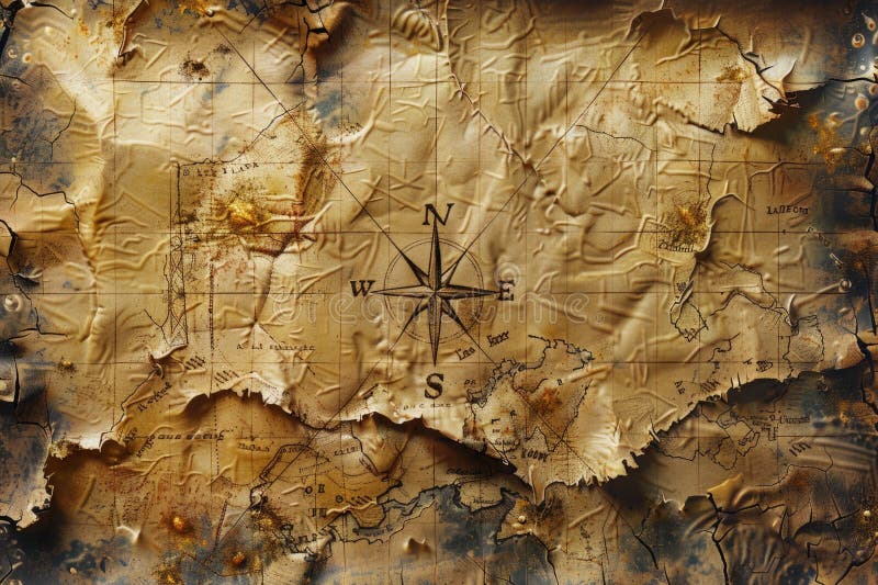 Old Map with Compass stock image. Image of generated - 378164557