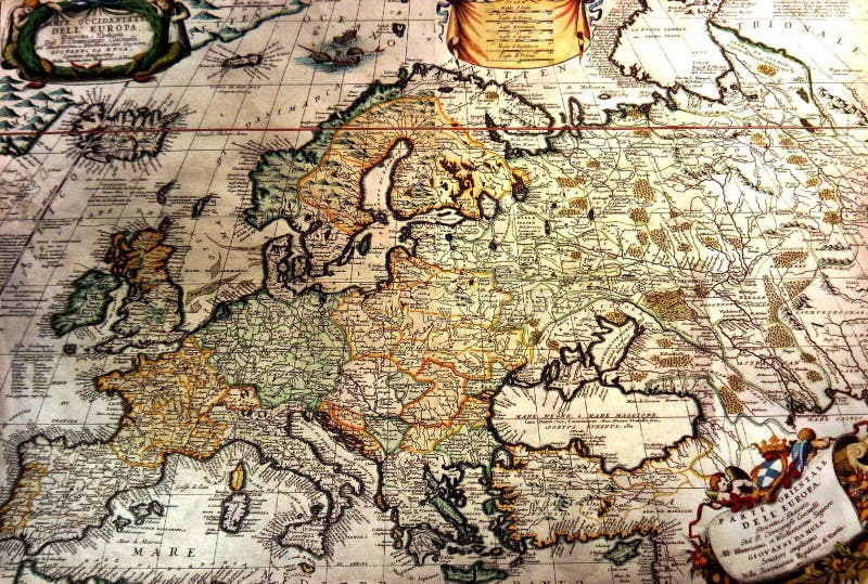 Ancient map of Europe stock photo. Image of peninsula - 140738812