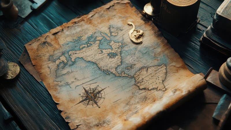 Old Map with Exploration Theme Stock Illustration - Illustration of ...