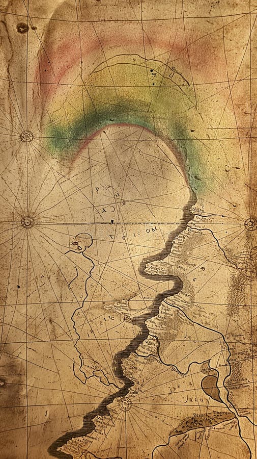 An Old Map Featuring a Rainbow with Navigation Lines, Showcasing ...
