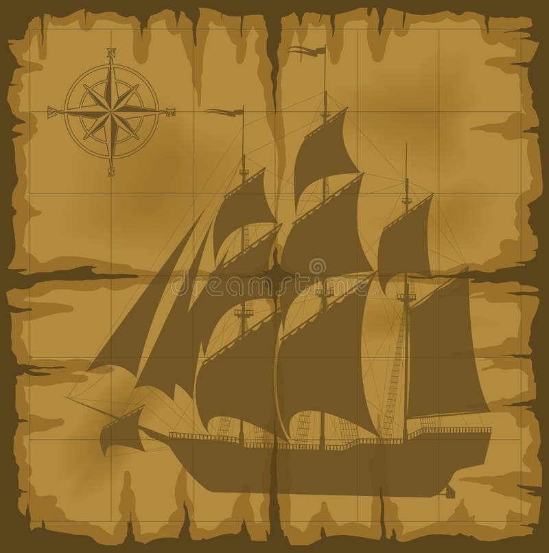 Old Map with Image of Large Ship Stock Vector - Illustration of east ...
