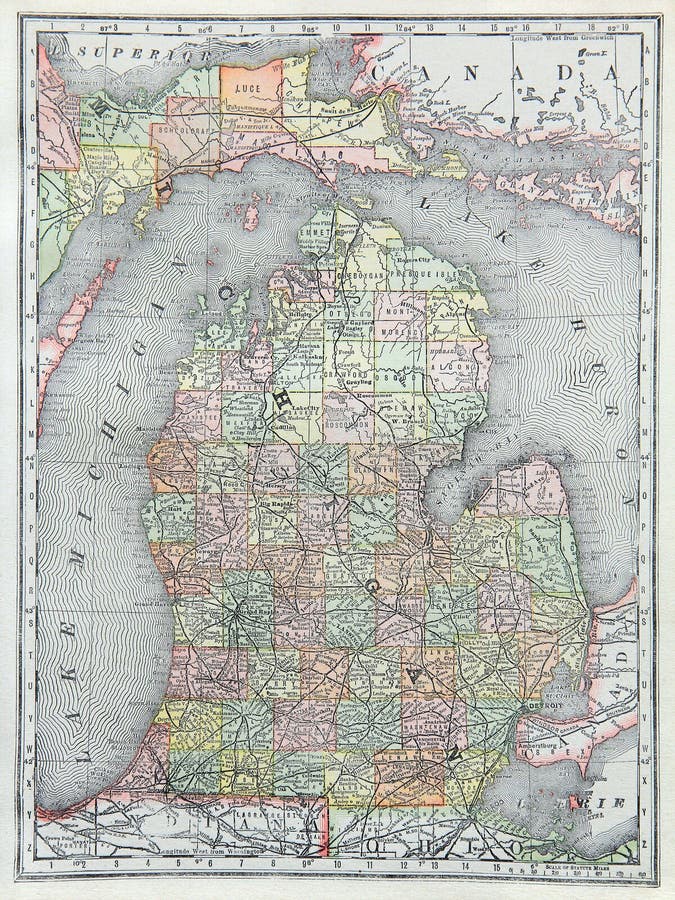 Old Map of Lower Michigan stock photo. Image of lower - 20145854