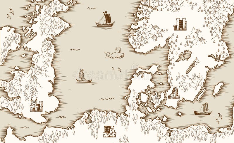 Old Map of the North Sea, Britain and Scandinavia, Vector Illustration ...