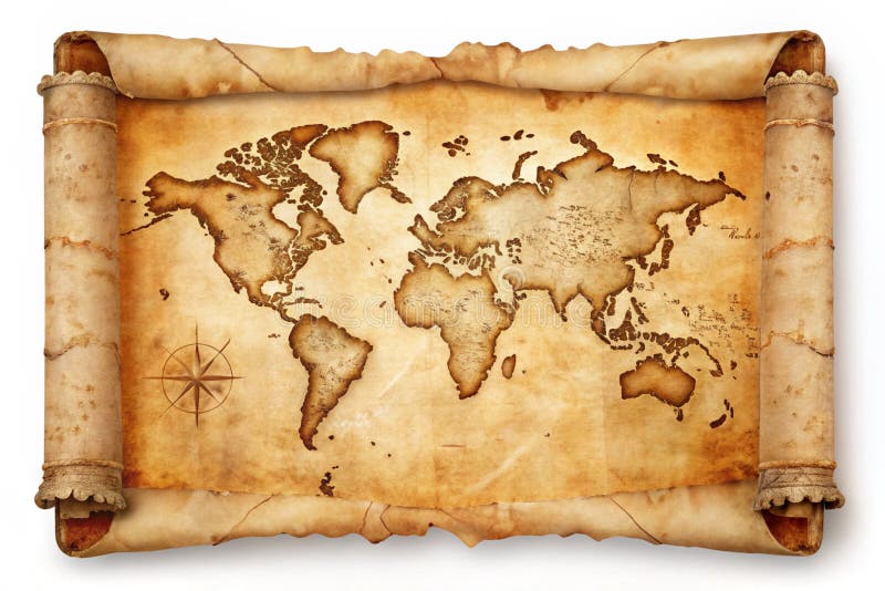 Old Map on Parchment, Horizontally Oriented 3D Illustration Stock ...