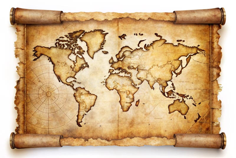 Old Map on Parchment, Horizontally Oriented 3D Illustration Stock ...