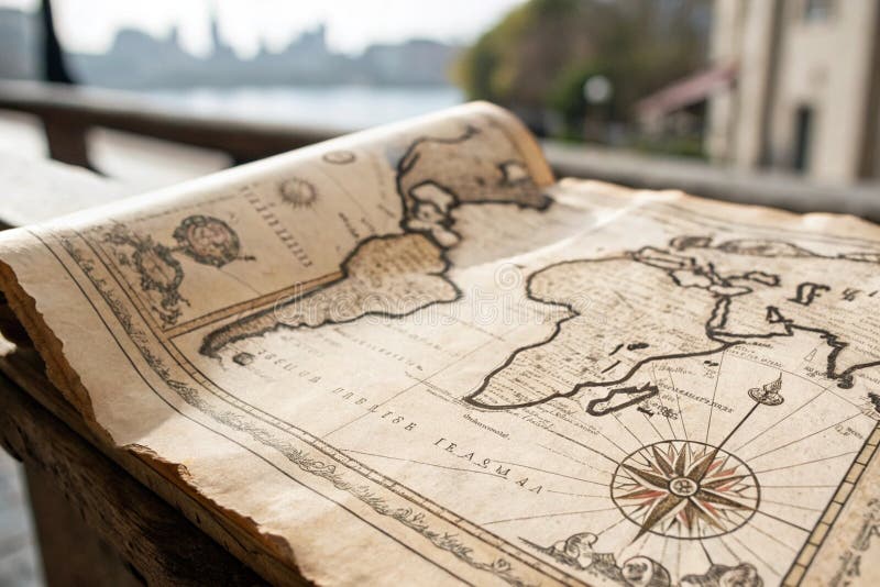 Old Map on Parchment, Horizontally Oriented 3D Illustration Stock ...