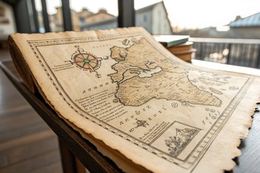 Old Map on Parchment Oriented 3D Illustration Stock Illustration ...