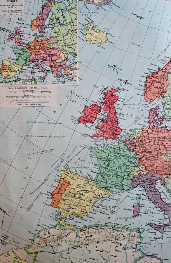 Old 1945 Map of the Political Frontiers in 1914 Stock Illustration ...