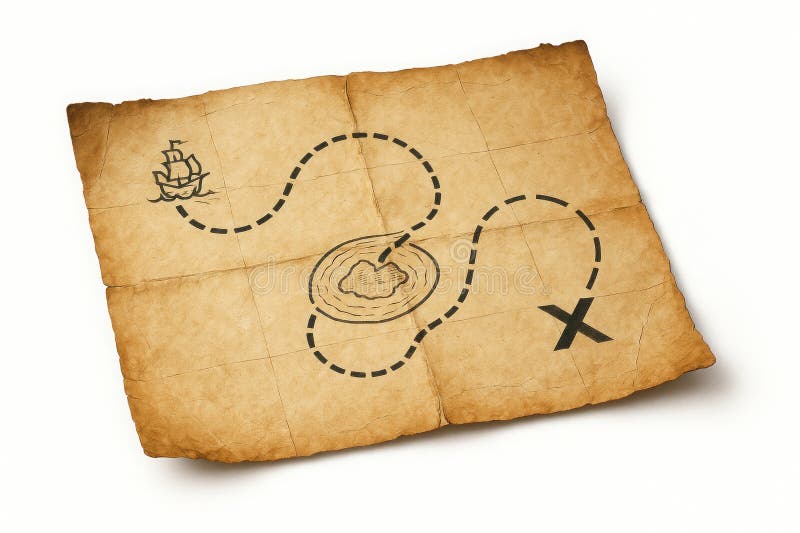 An Old Map with a Route To the Treasure and an X Marker. Stock Image ...
