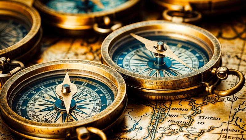 An Old Map with Several Compasses Laying on Top Stock Illustration ...