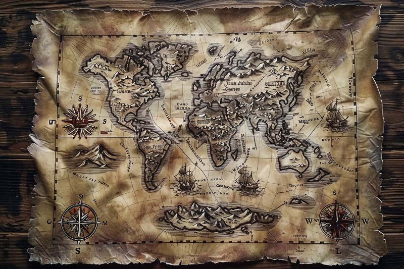 Old Map Showing a Fantasy World with Rivers, Mountains, and Hidden ...