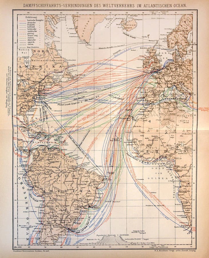 Old Map of Steamship Lines through Atlantic Editorial Stock Photo ...