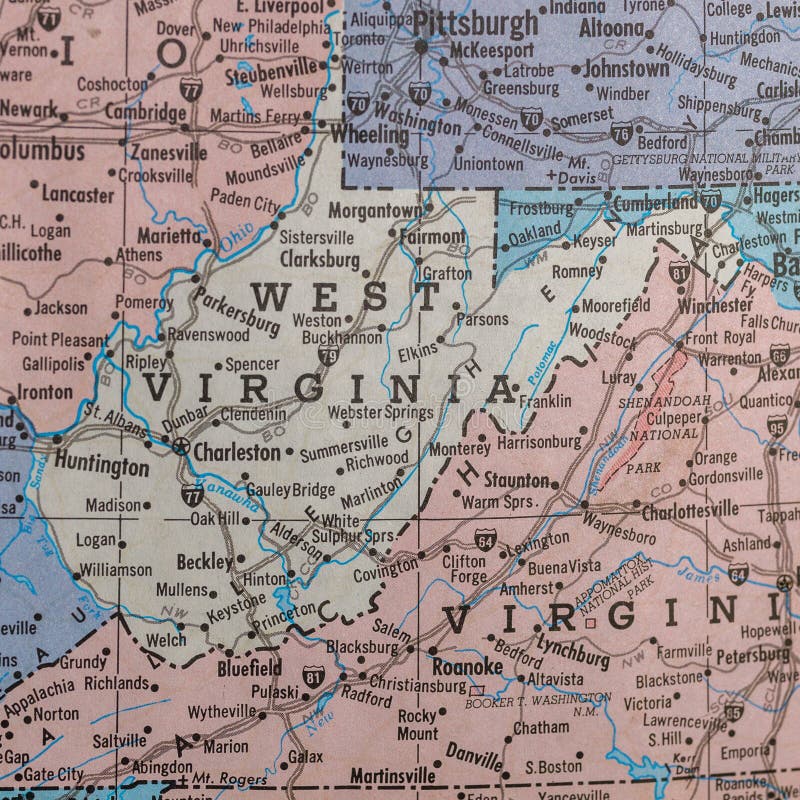 Old Map of West Virginia. stock image. Image of aged - 236100459