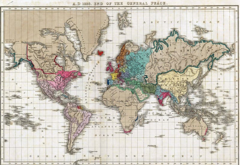 Old Map of the World Shown on a Paper Atlas Stock Photo - Image of ...