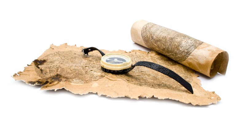 Old Maps and Compass on a White Background Stock Image - Image of ...