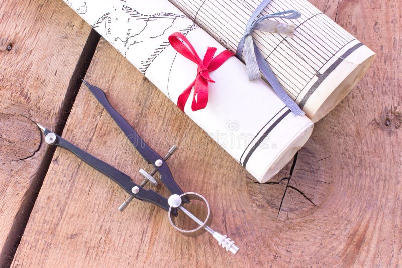 Old Maps with Drawing Compass on Desk Stock Photo - Image of ...