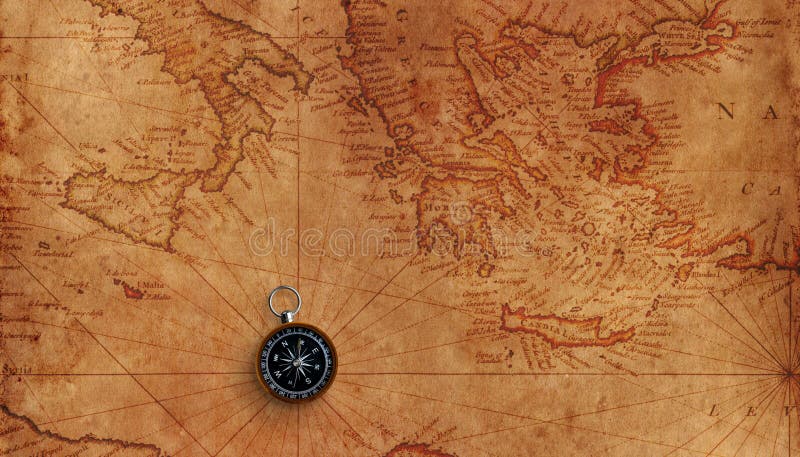 Old Marine Map of Mediterranean Sea with Small Compass Stock Photo ...