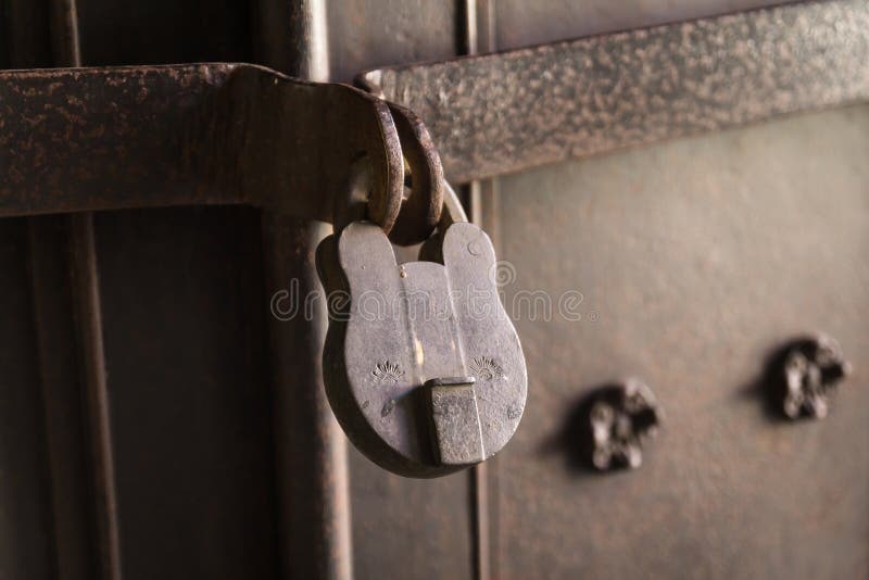 Old Master Key with Steel Door Stock Image - Image of object, metallic ...