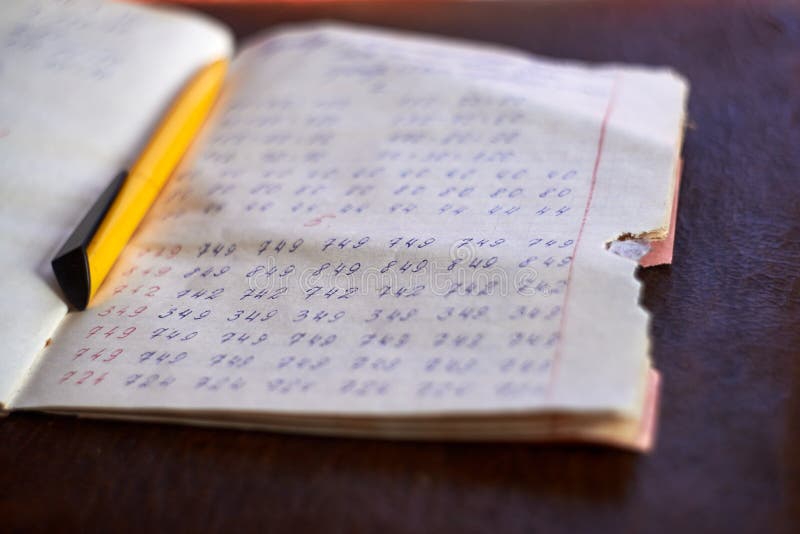 Old Math Notebook and Yellow Pen Stock Photo - Image of texture, wooden ...