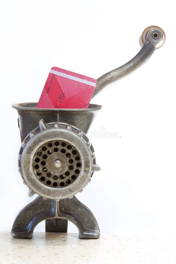 The Old Meat Chopper Destroying a Credit Card Stock Photo - Image of ...
