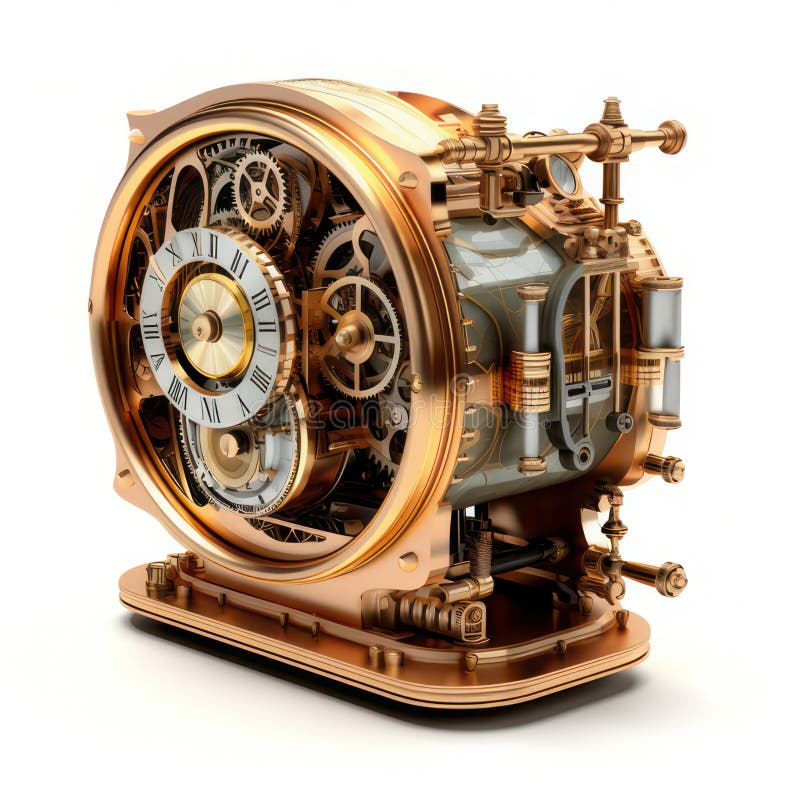 Old Mechanic Metallic Clock Isolated on White Created with Generative ...
