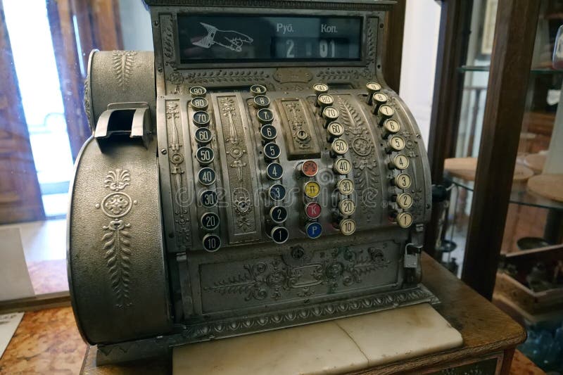 Old Mechanical Cash Register in an Old Pharmacy. Antique Cash Register ...