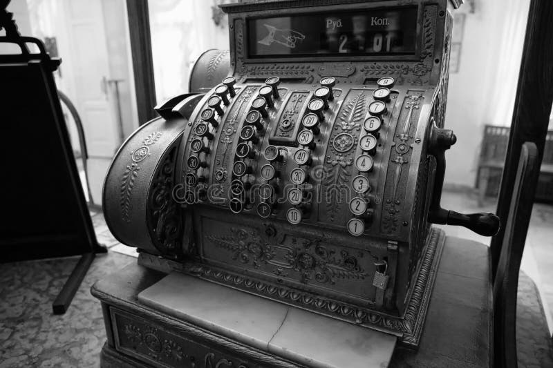Old Mechanical Cash Register in an Old Pharmacy. Antique Cash Register ...