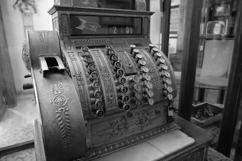 Old Mechanical Cash Register in an Old Pharmacy. Antique Cash Register ...