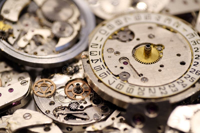 Old Mechanical Watches with Gears and Cogs. Watch or Clock Mechanisms ...