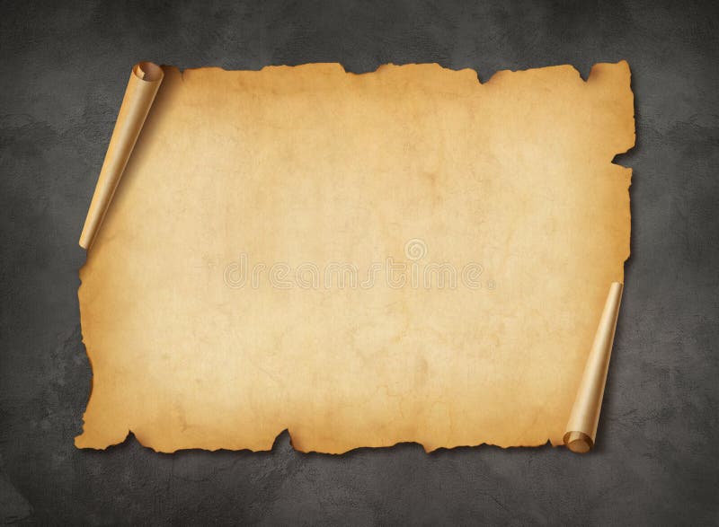 Old Mediaeval Paper Sheet. Horizontal Parchment Scroll on a Concrete ...