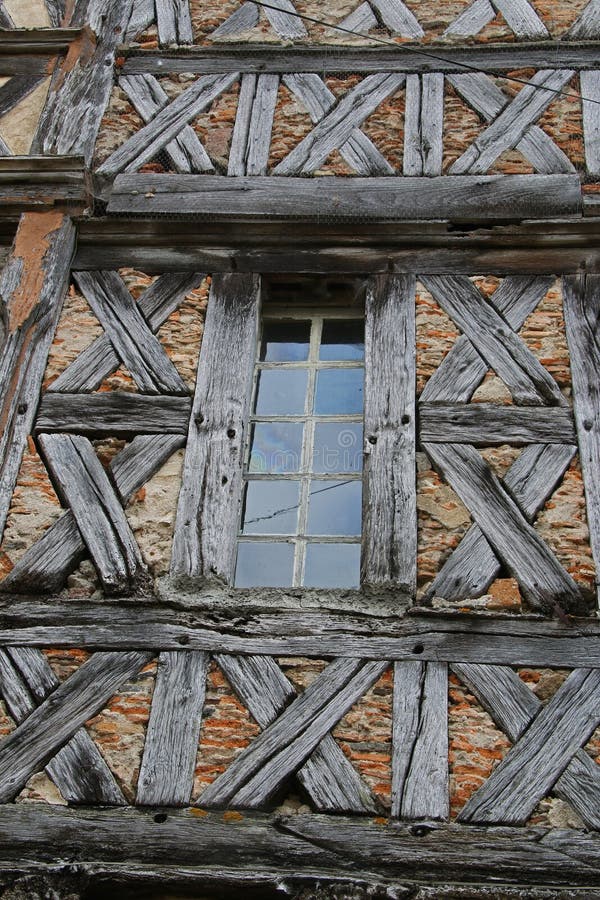 Medieval Timber Frame Detail and Clock Tower Stock Photo - Image of ...