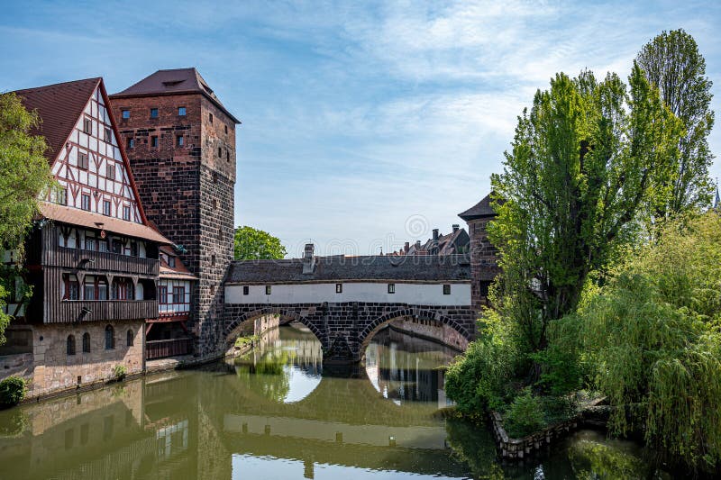 Old Medieval Bridge Over Pegnitz River in Nuremberg, Germany. Hangman S ...