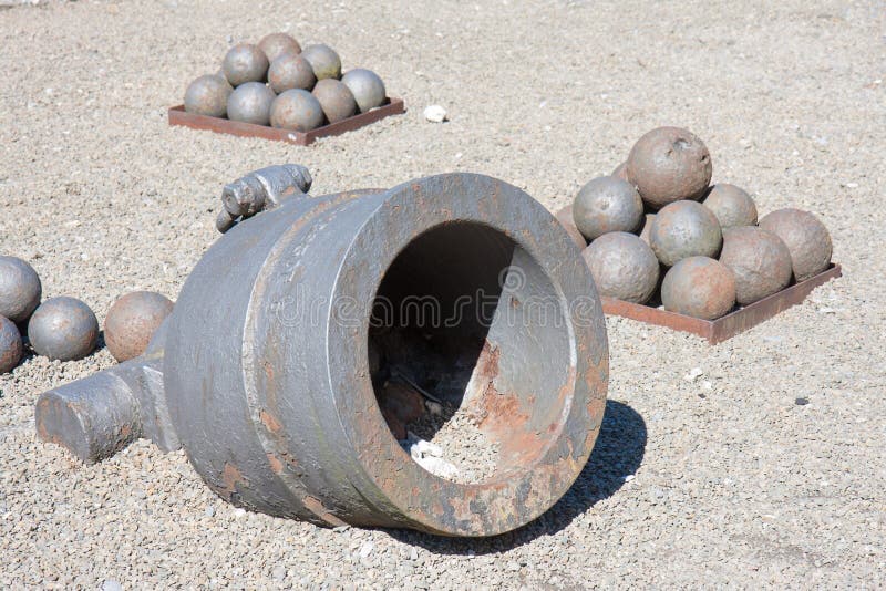 Old Medieval Cannon with Bullets Stock Image - Image of iron, ball ...