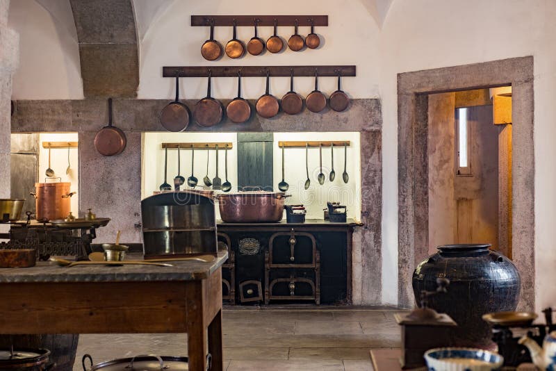 Old Medieval Castle Kitchen with Equipment Stock Image - Image of clean ...