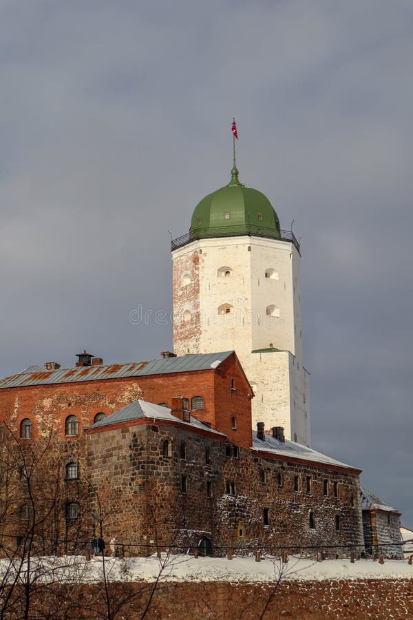 Old Medieval Castle in Vyborg, Russia with the White Tower, Winter View ...