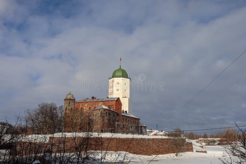 Old Medieval Castle in Vyborg, Russia with the White Tower, Winter View ...