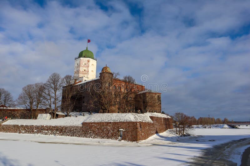 Old Medieval Castle in Vyborg, Russia with the White Tower, Winter View ...