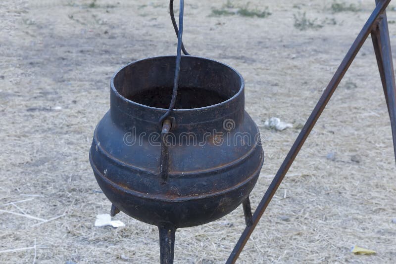 Old medieval cauldron stock image. Image of outdoor, fire - 80085997