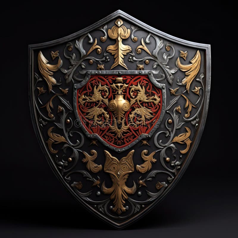 Old Medieval Decorated Shield Isolated on Black Background Stock Image ...